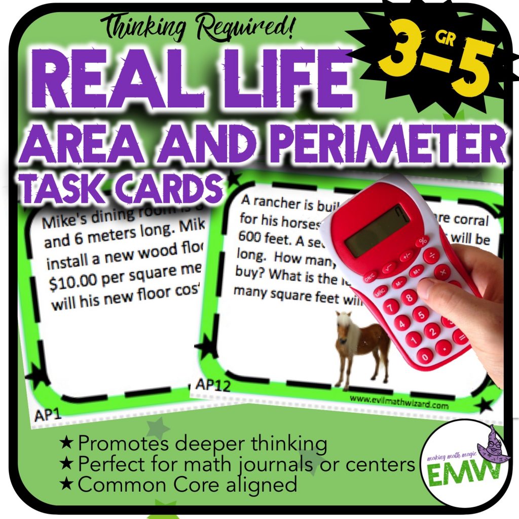 Real Life Area and Perimeter Task Cards * Evil Math Wizard