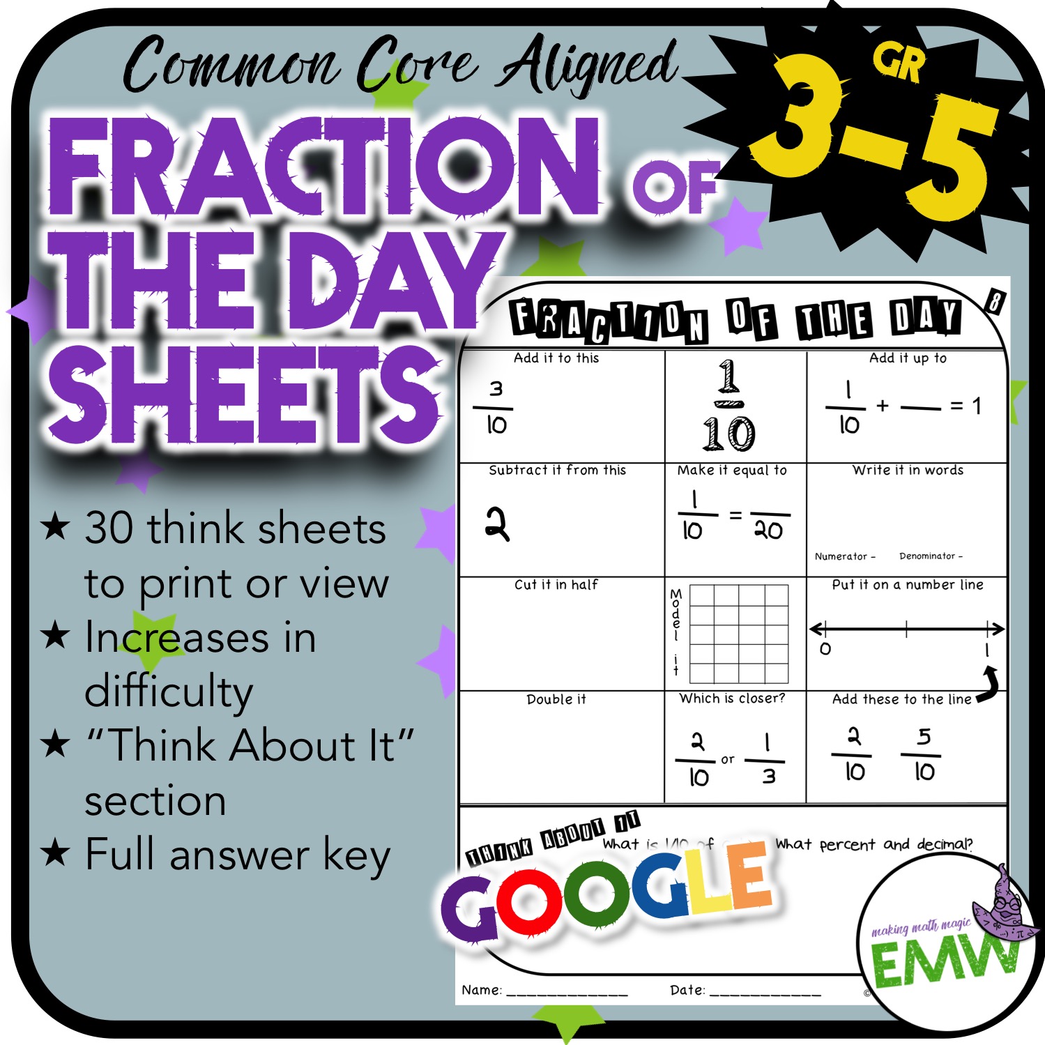 Fraction Of The Day Worksheets Print Or Digital And Google Ready * Evil ...