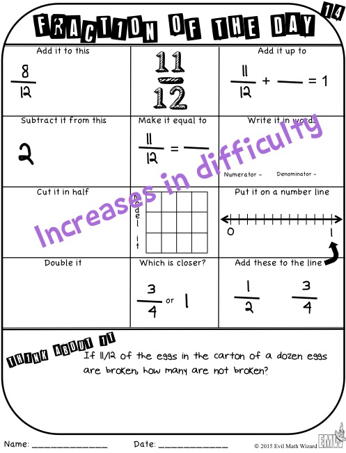 Fraction Of The Day Worksheets Print Or Digital And Google Ready * Evil ...